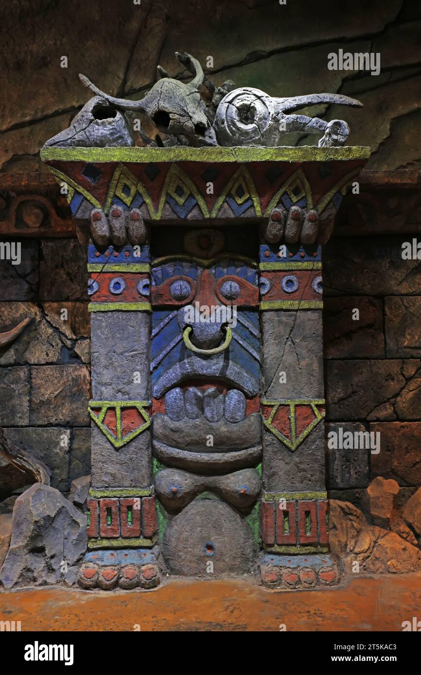 The interior walls are decorated in a park with animal bones embedded ...