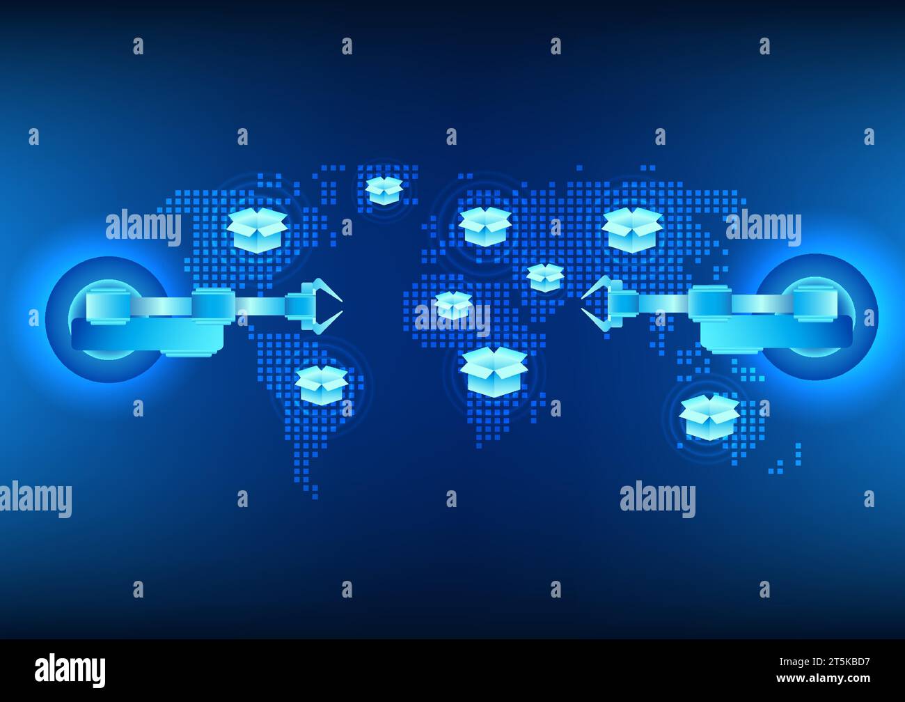 Industry 4.0 business technology, mechanical arm placed on world map ...