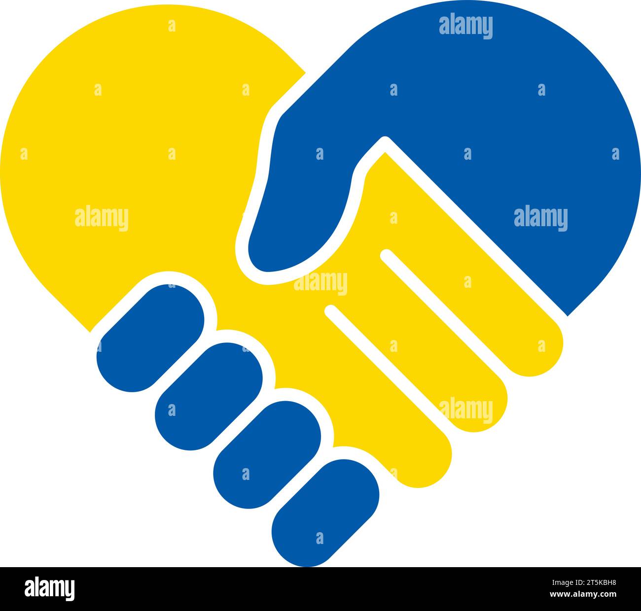 Flat icon of handshake of two hands in the colors of the Ukrainian flag ...