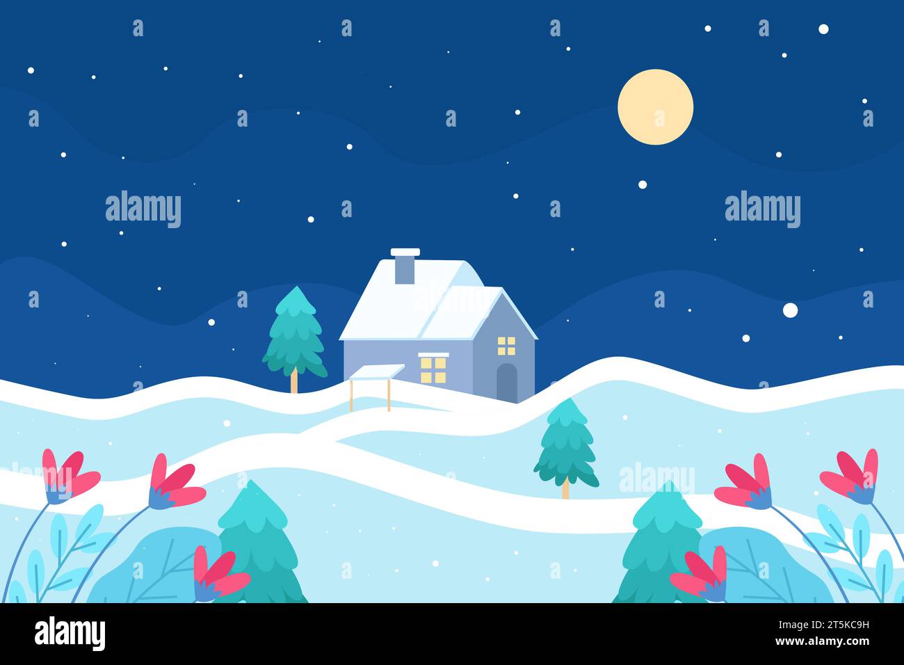 flat design winter landscape background illustration Stock Vector Image ...