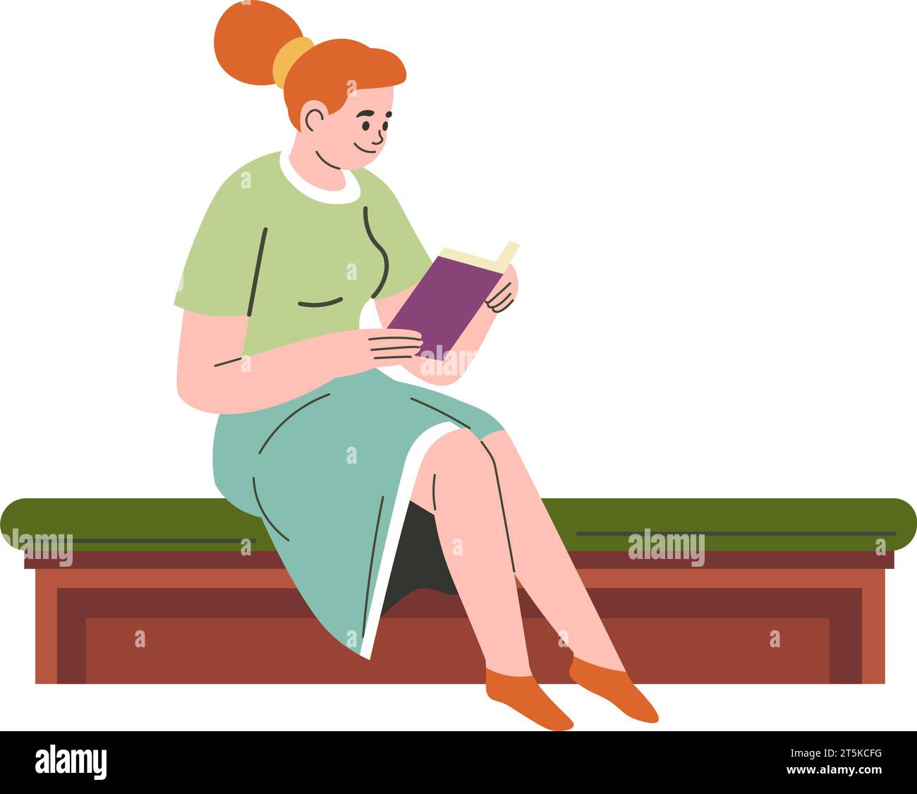 Girl reading favorite book on bench in library Stock Vector Image & Art ...