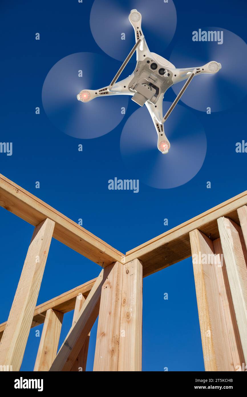 Drone Unmanned Aircraft System Flying to Inpect a House Wood ...