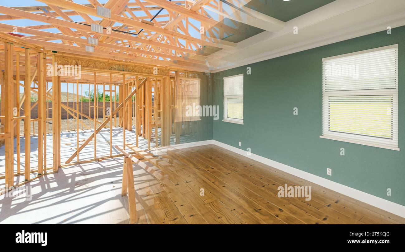 Before and After Interior of House Wood Construction Framing and ...