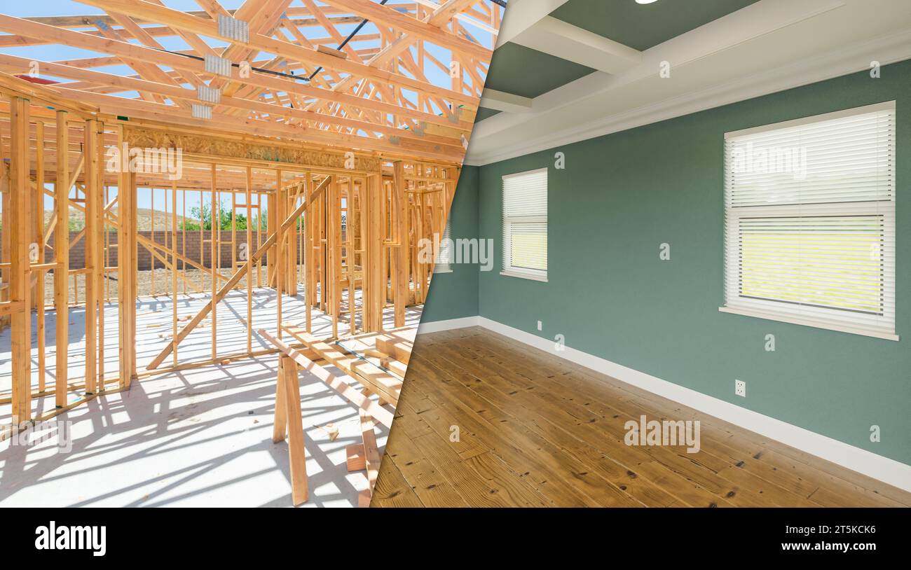 Before and After Interior of House Wood Construction Framing and ...
