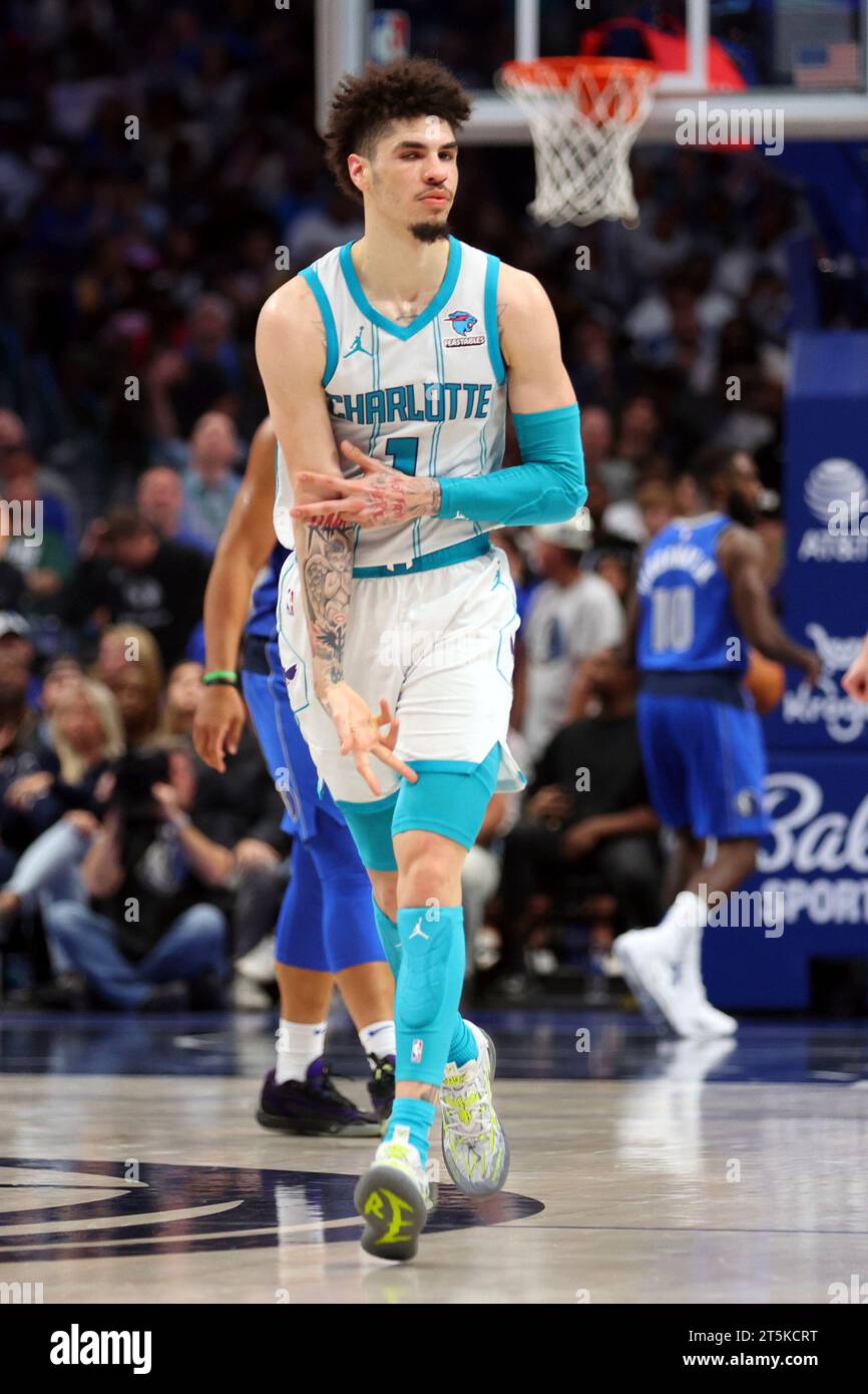 Charlotte Hornets guard LaMelo Ball (1) gestures after sinking a 3 ...