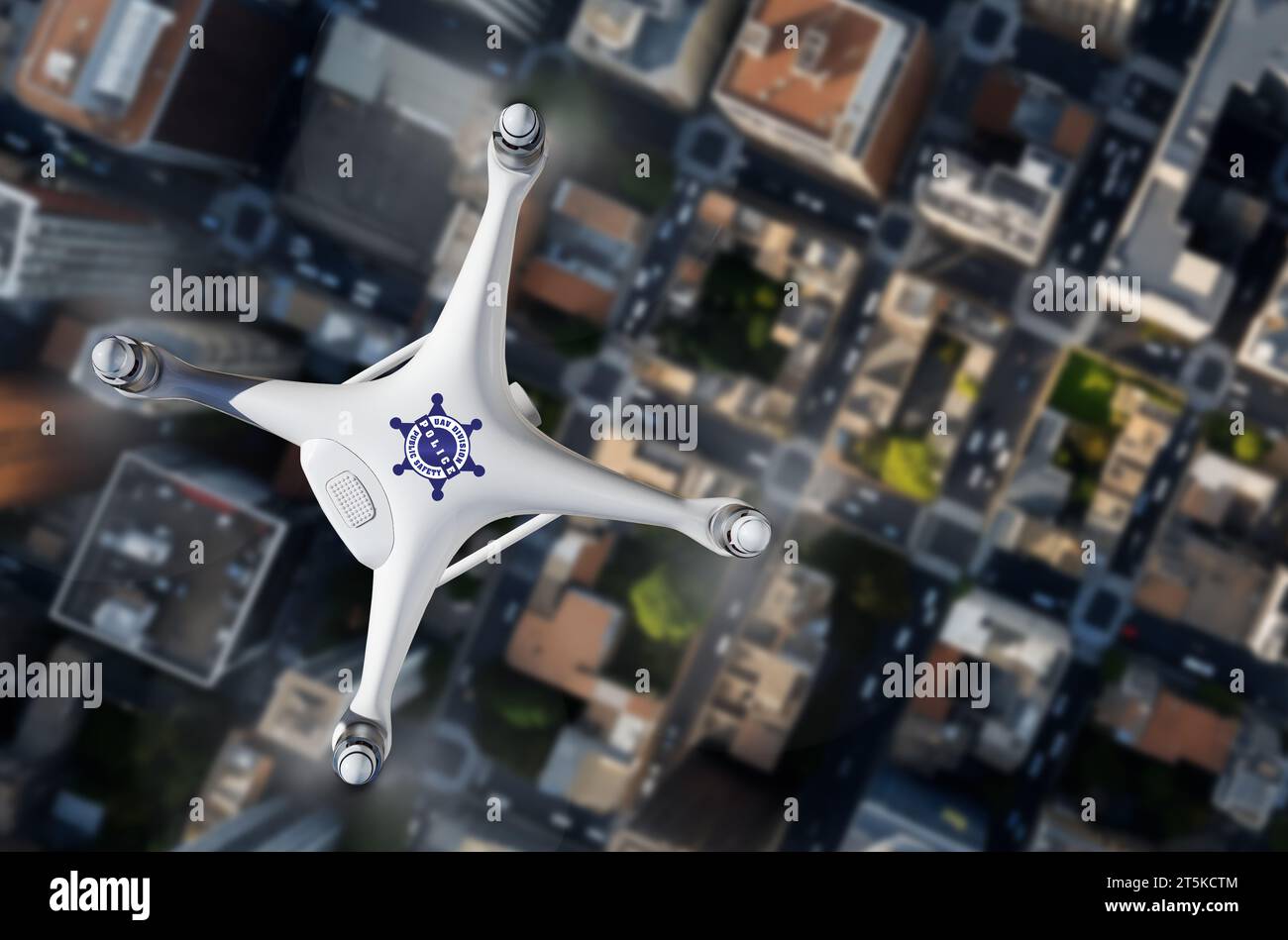 Top View of a Police Law Enforcement Drone UAV In Flight Over City ...