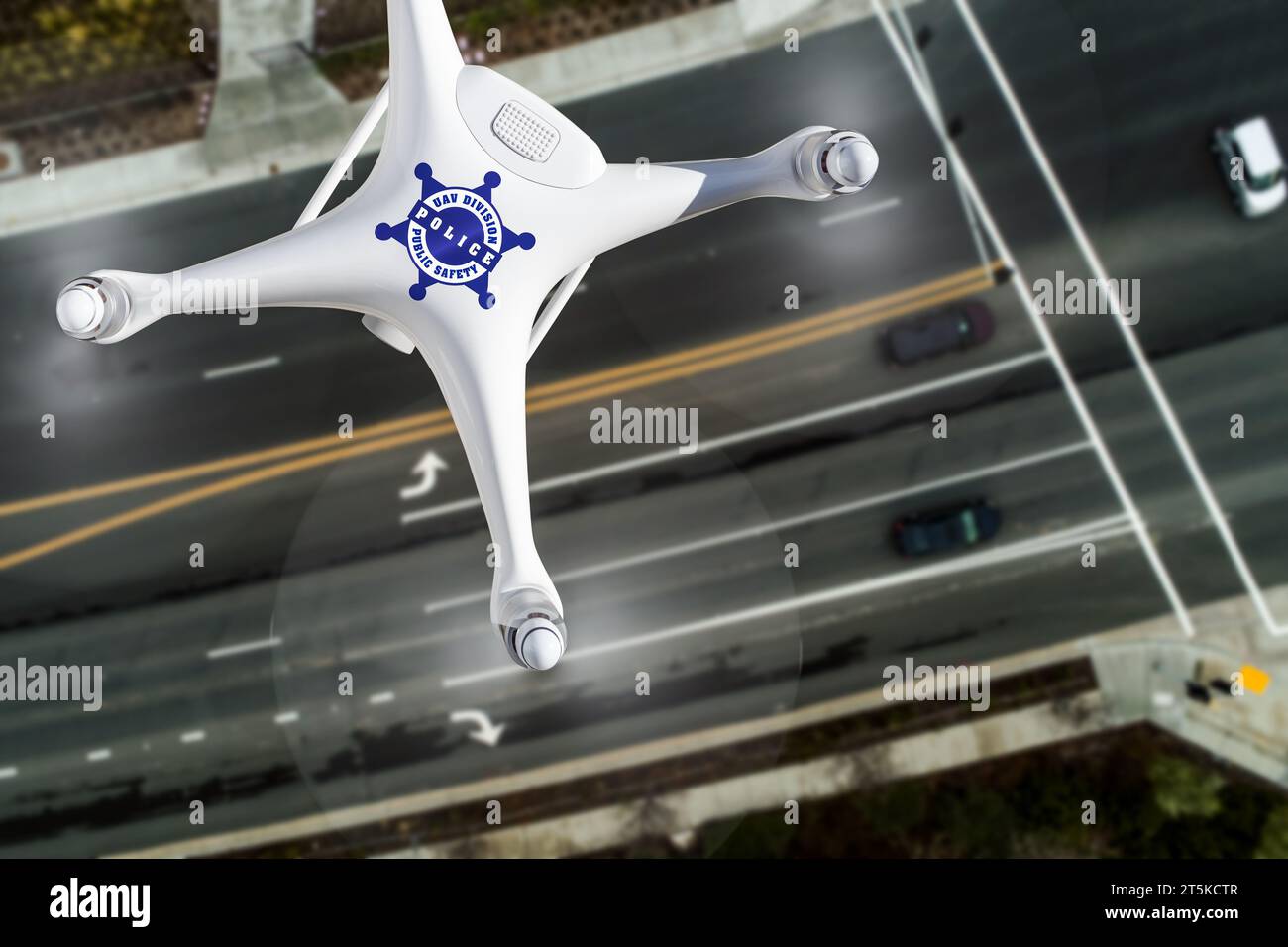 Overhead Aerial view of a Police Drone Flying Over a Traffic ...