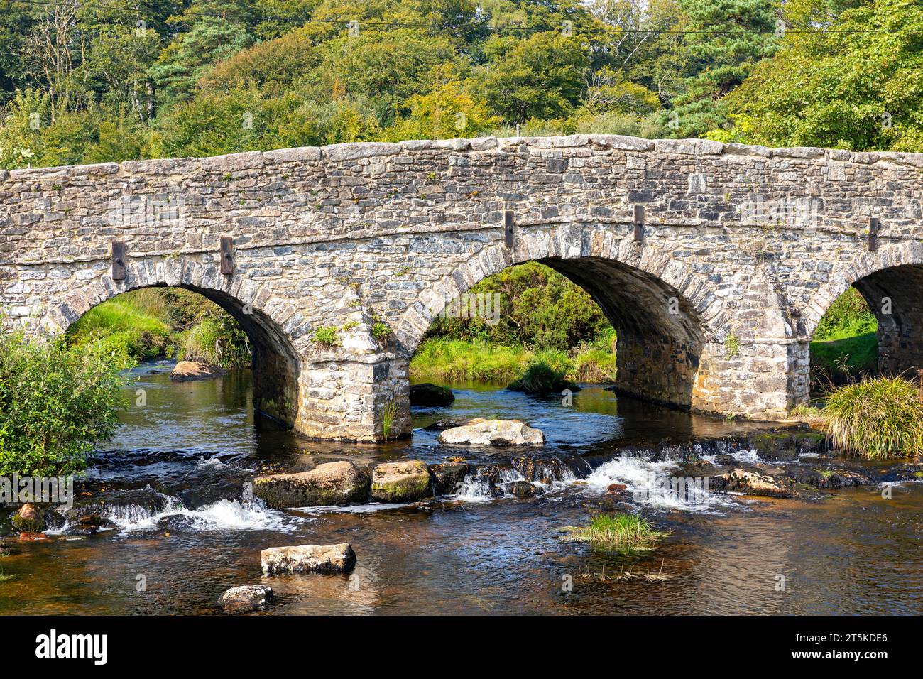 Postbridge Dartmoor national park, road bridge over the east dart river ...