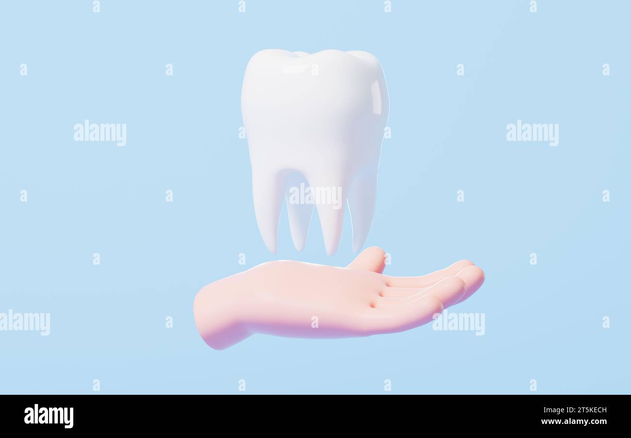 Tooth model on the hand, 3d rendering. 3d illustration Stock Photo - Alamy