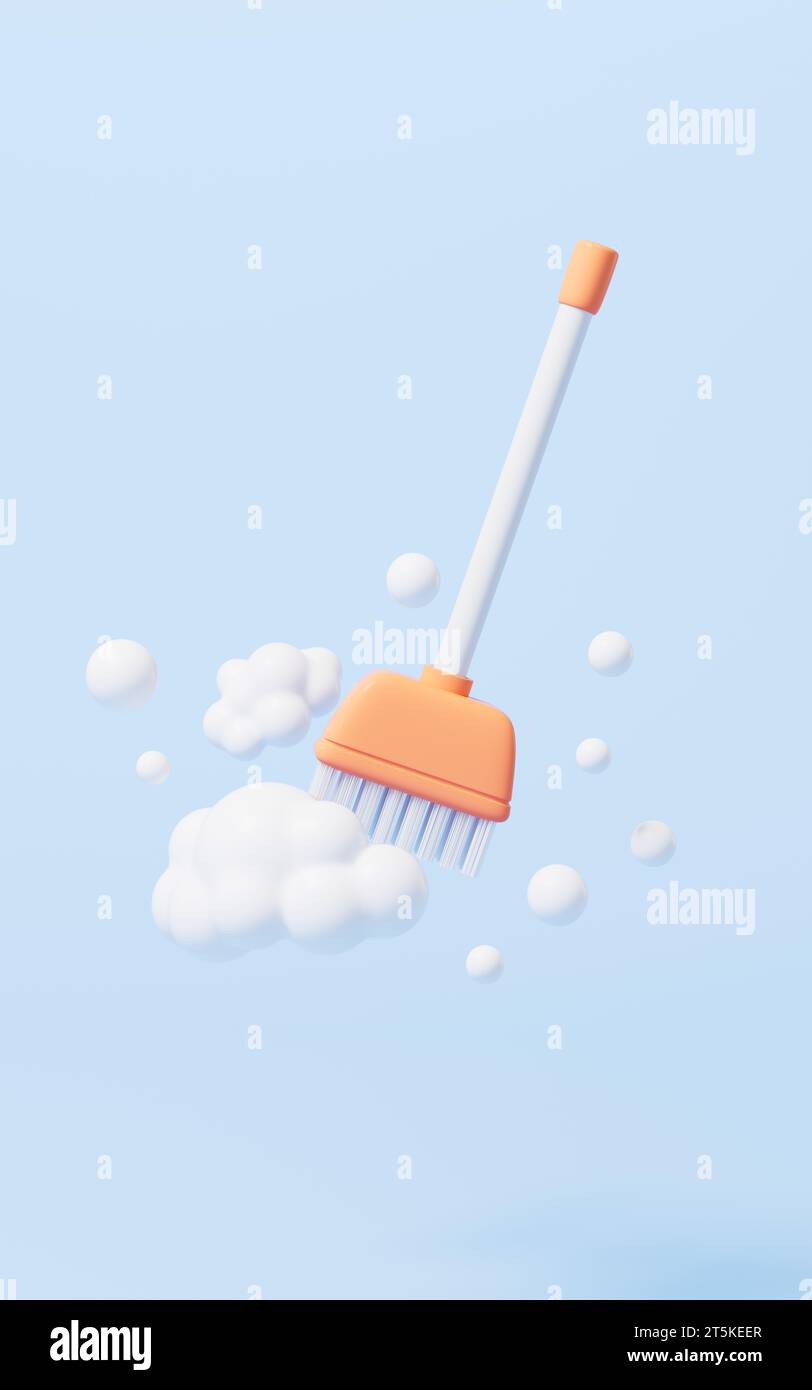 Cartoon broom isolated in the blue background, 3d rendering. 3D ...