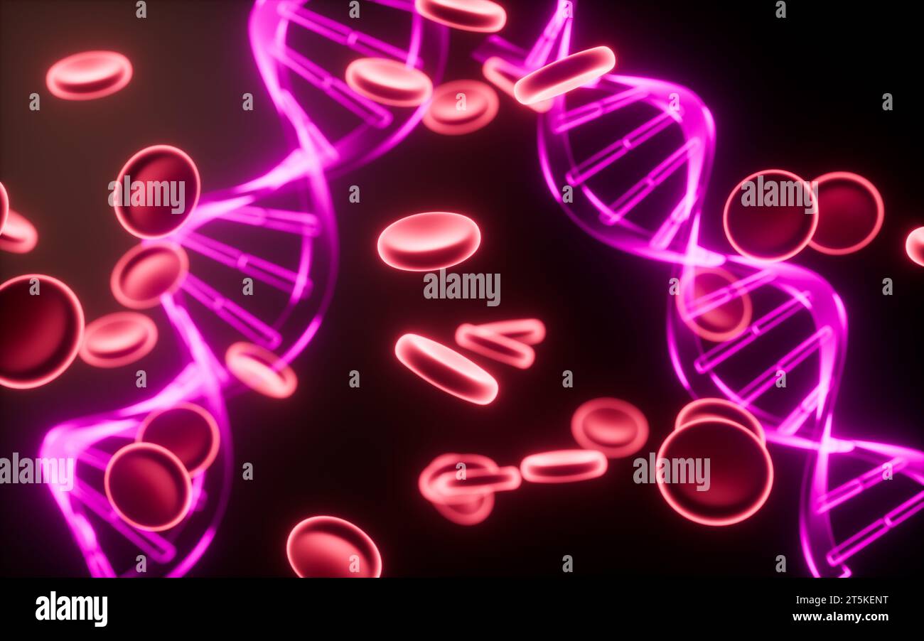 DNA and blood cells, biomedical concept, 3d rendering. 3d illustration ...