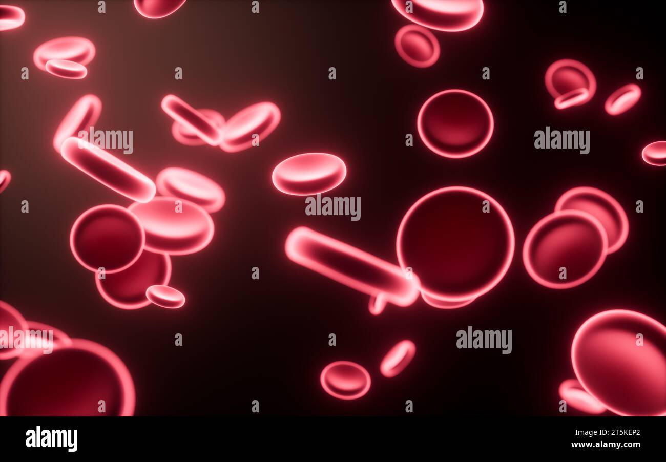 Red blood cells flowing through blood vessels, 3d rendering. 3d ...