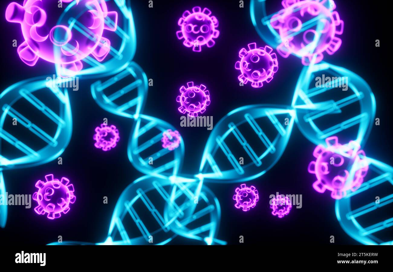 DNA and virus, biomedical concept, 3d rendering. 3d illustration Stock ...