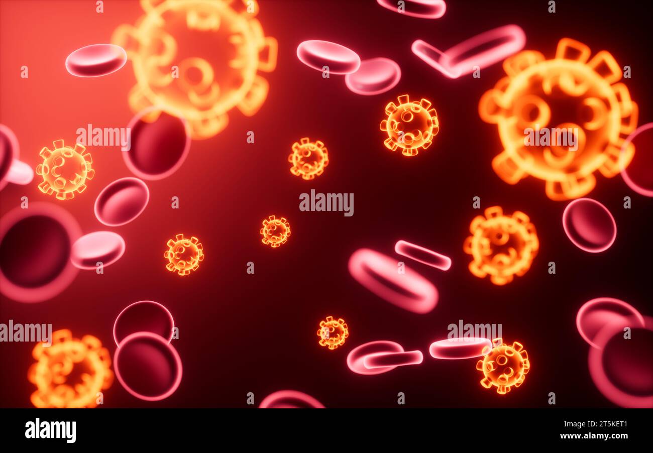 Blood cells and virus, biomedical concept, 3d rendering. 3d ...