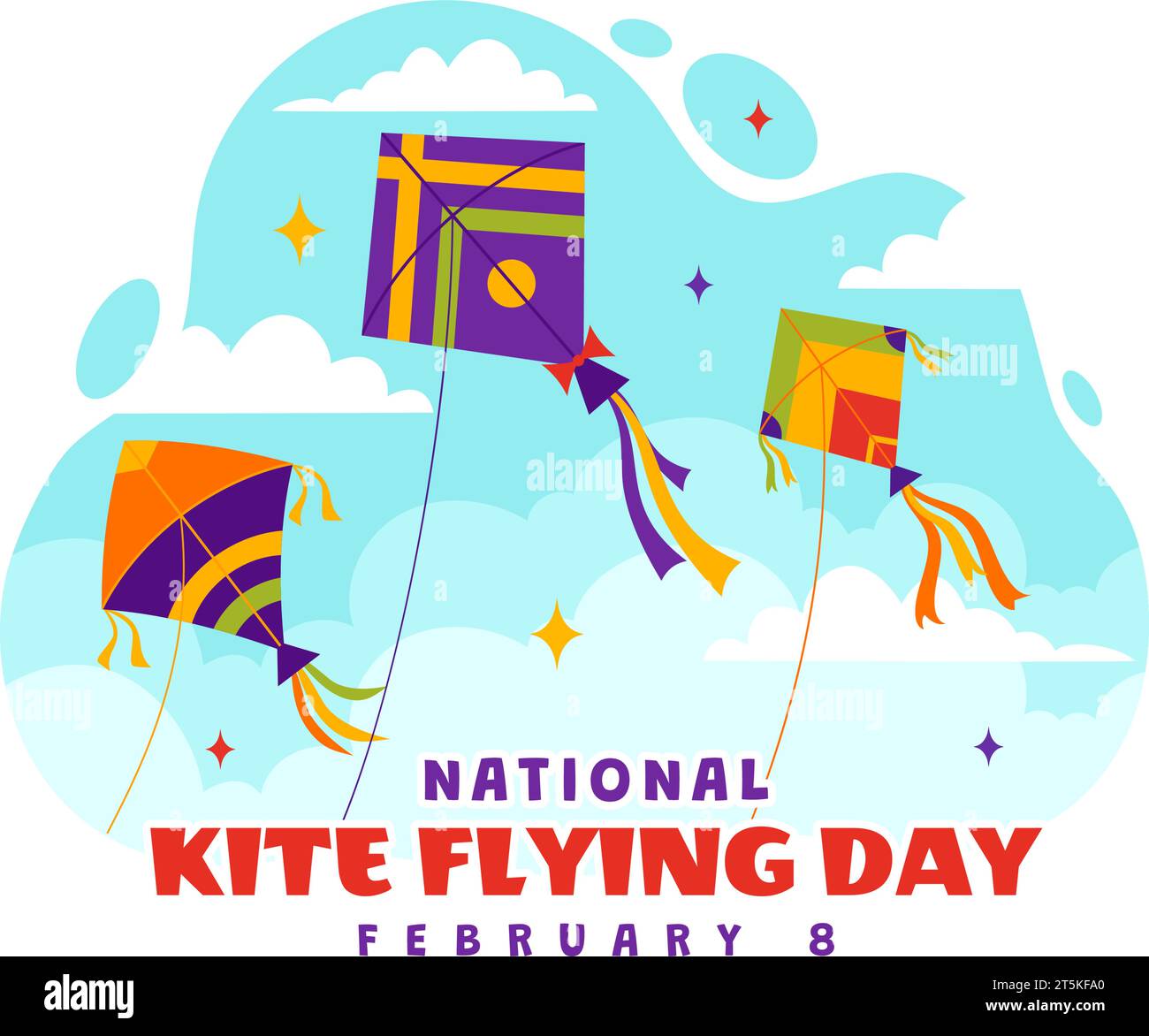 National Kite Flying Day Vector Illustration on February 8 of Sunny Sky ...