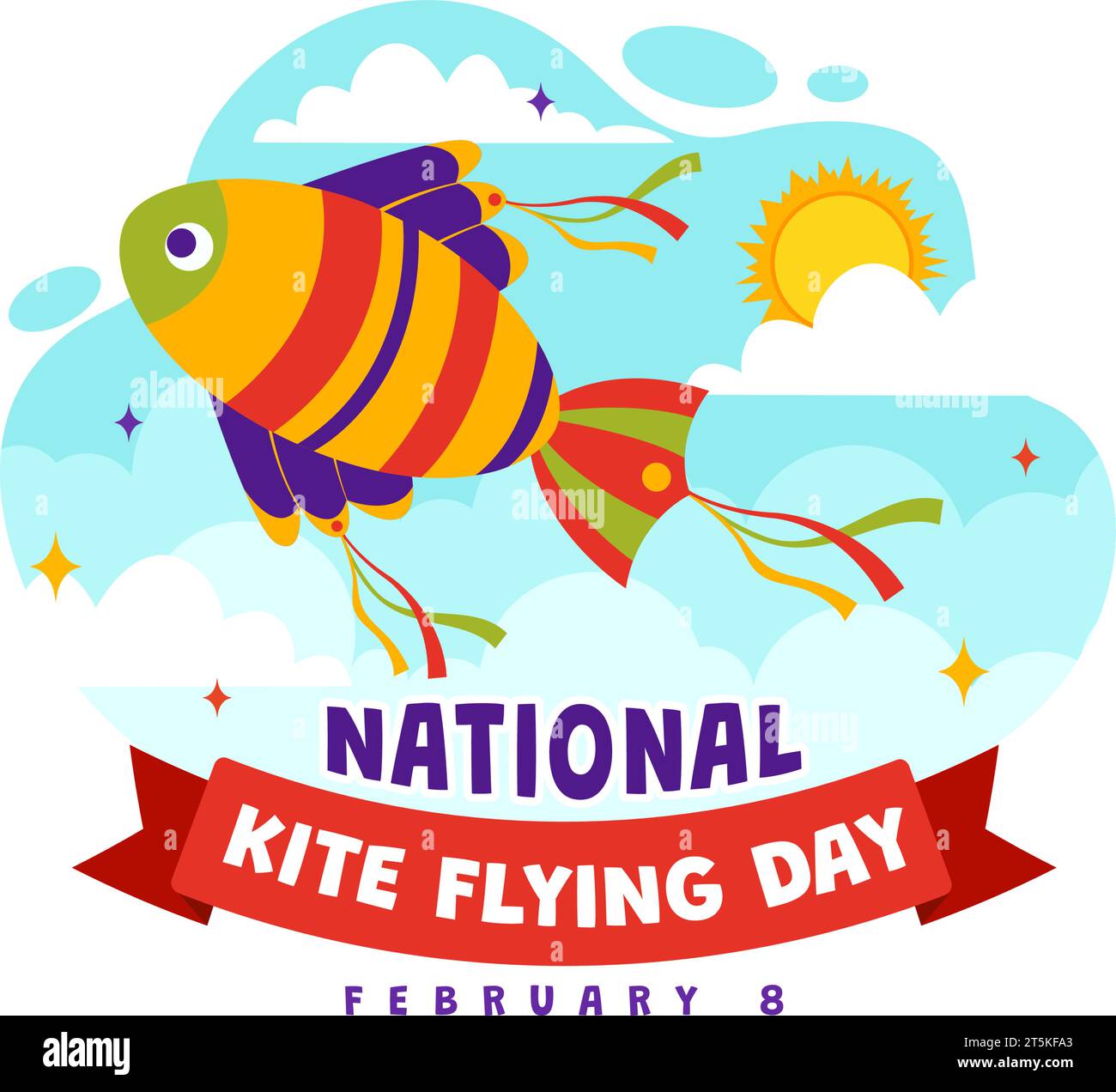 National Kite Flying Day Vector Illustration on February 8 of Sunny Sky ...