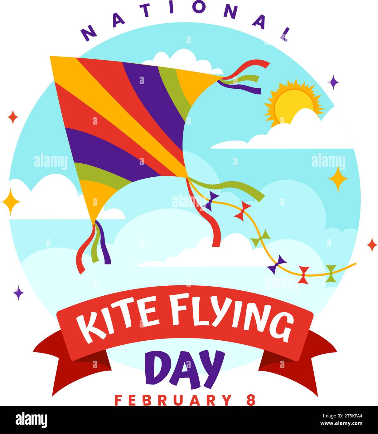 National Kite Flying Day Vector Illustration on February 8 of Sunny Sky ...