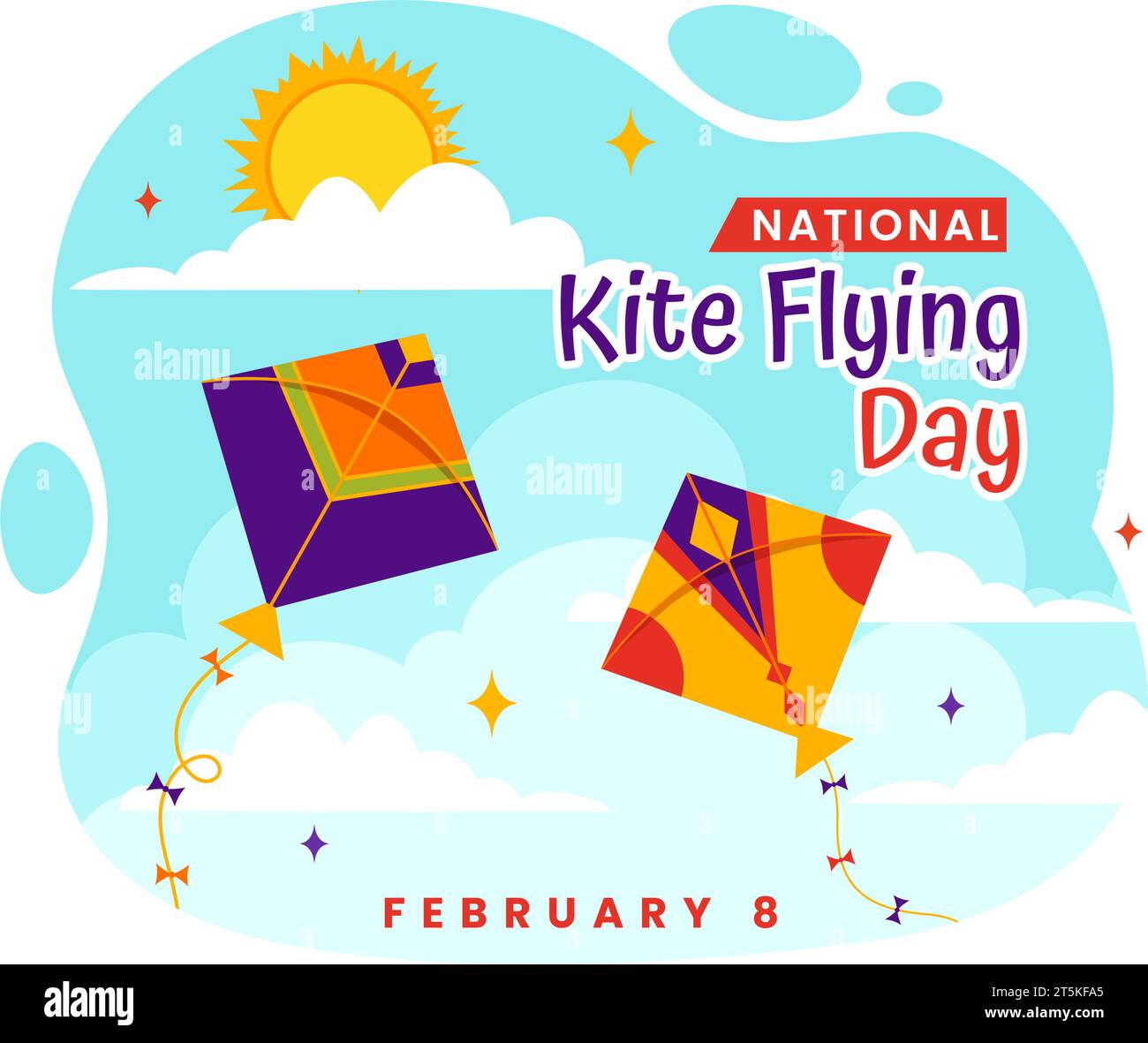 National Kite Flying Day Vector Illustration on February 8 of Sunny Sky ...