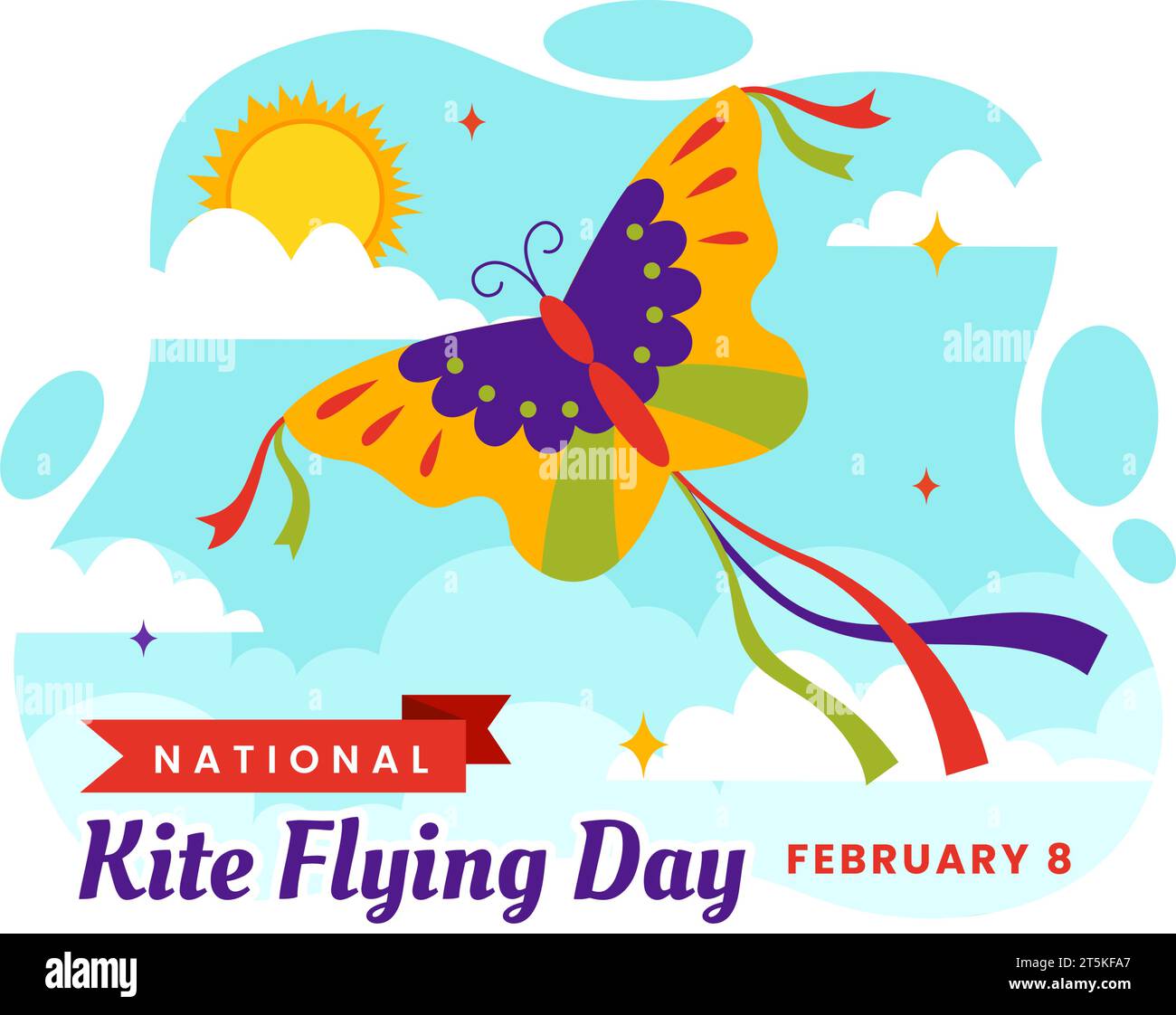 National Kite Flying Day Vector Illustration on February 8 of Sunny Sky ...