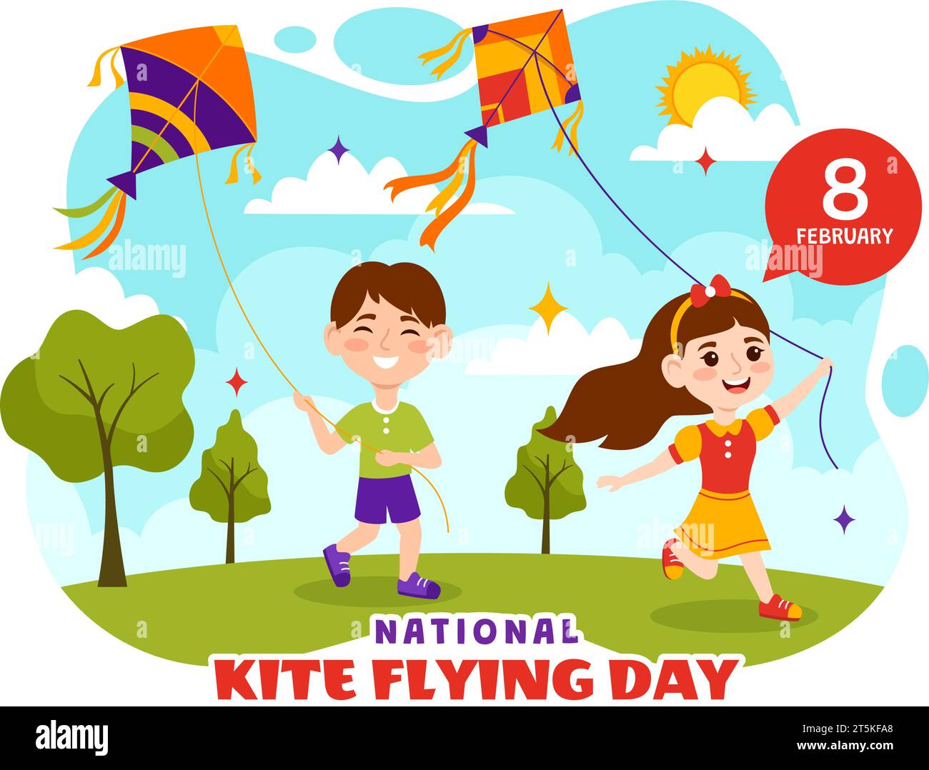 National Kite Flying Day Vector Illustration on February 8 of Sunny Sky ...