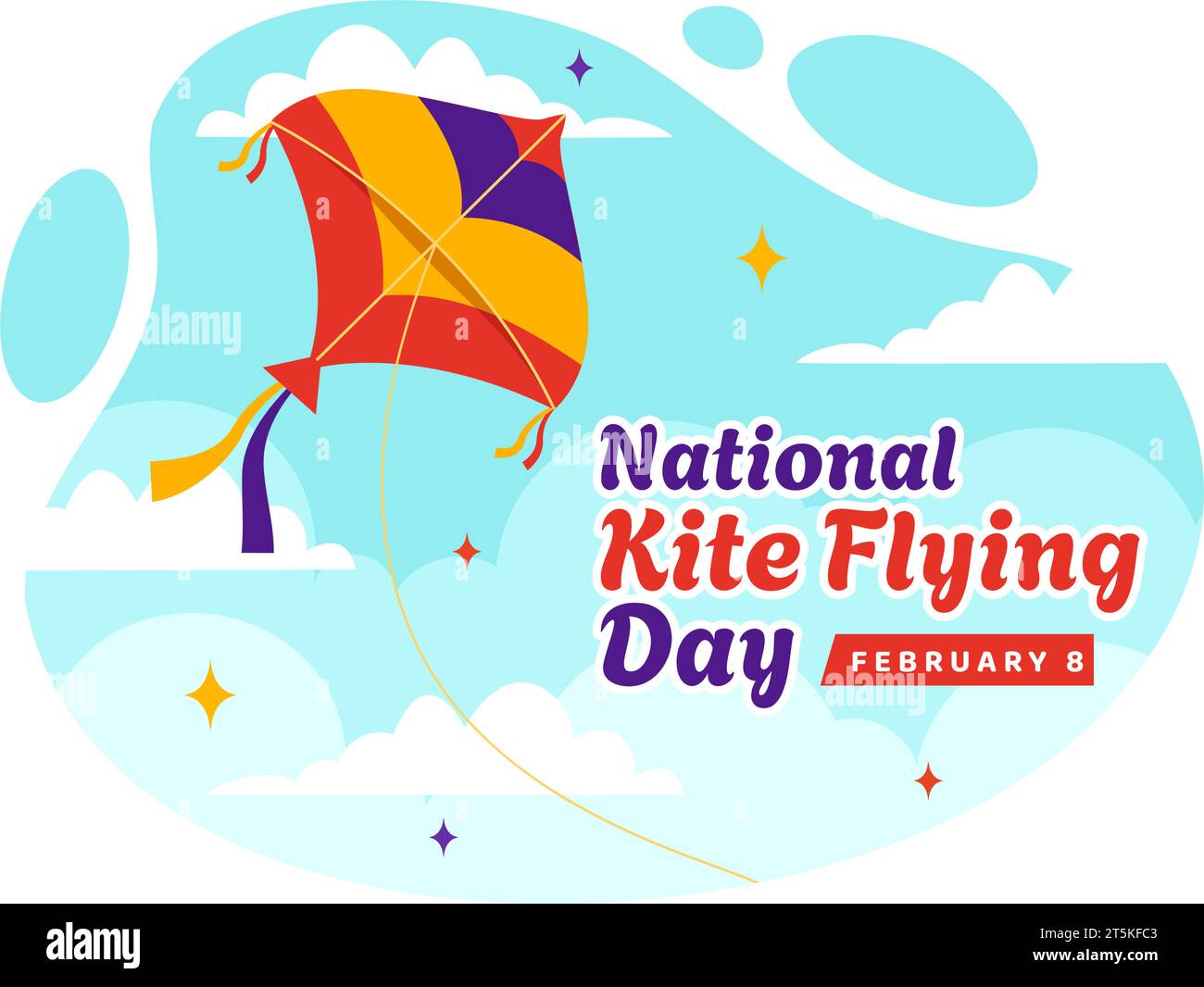 National Kite Flying Day Vector Illustration on February 8 of Sunny Sky ...