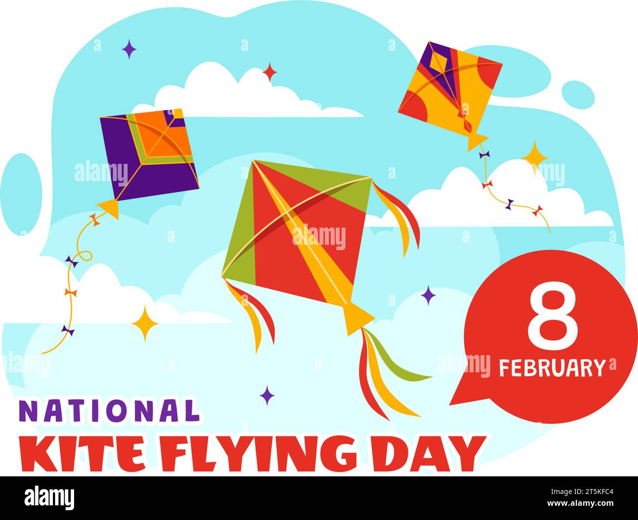 National Kite Flying Day Vector Illustration on February 8 of Sunny Sky ...