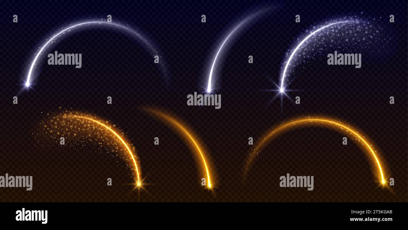Star shooting arc light with magic beam sparkle. Neon curve arch line ...