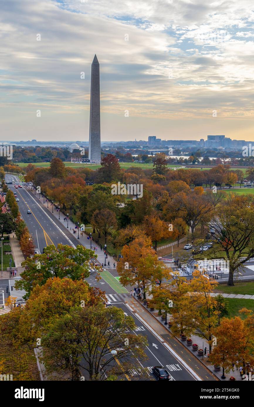 Washington DC aerial view with National Mall and Monument on an autumn ...