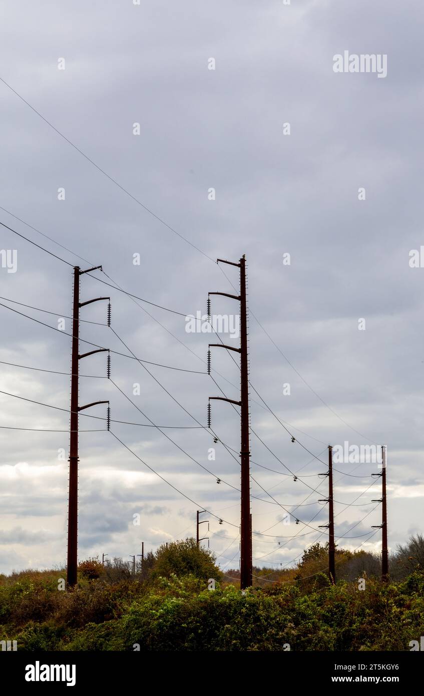 Electric transmission lines wooden poles hi-res stock photography and ...