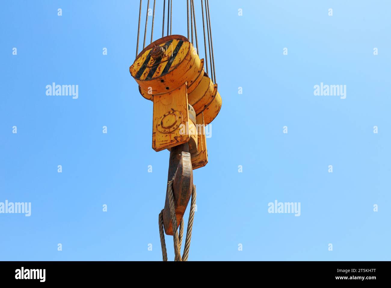 Crane hook in factory, closeup of photo Stock Photo - Alamy