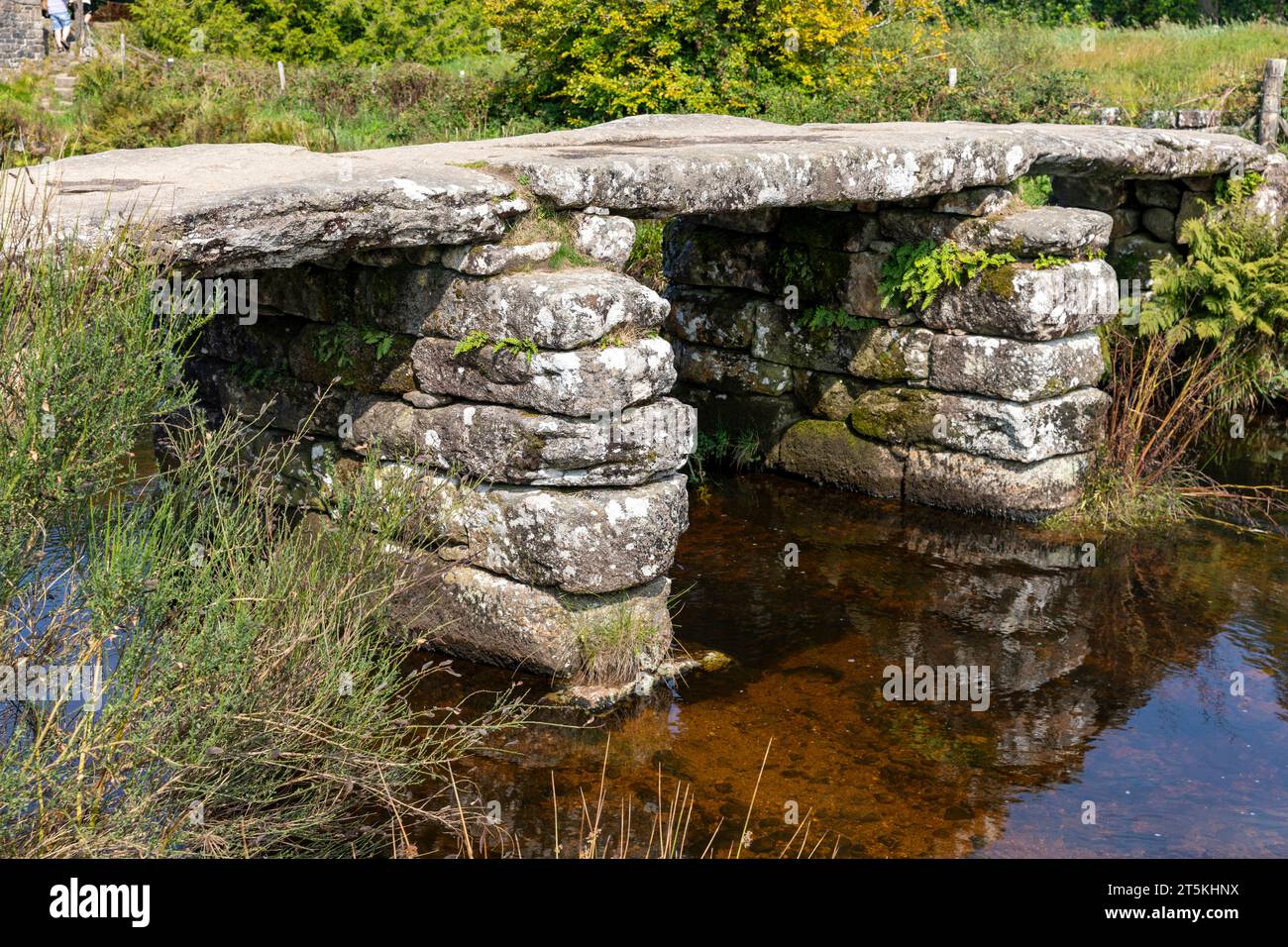 Clapper bridge in the hamlet of Postbridge,Dartmoor national park,Devon ...