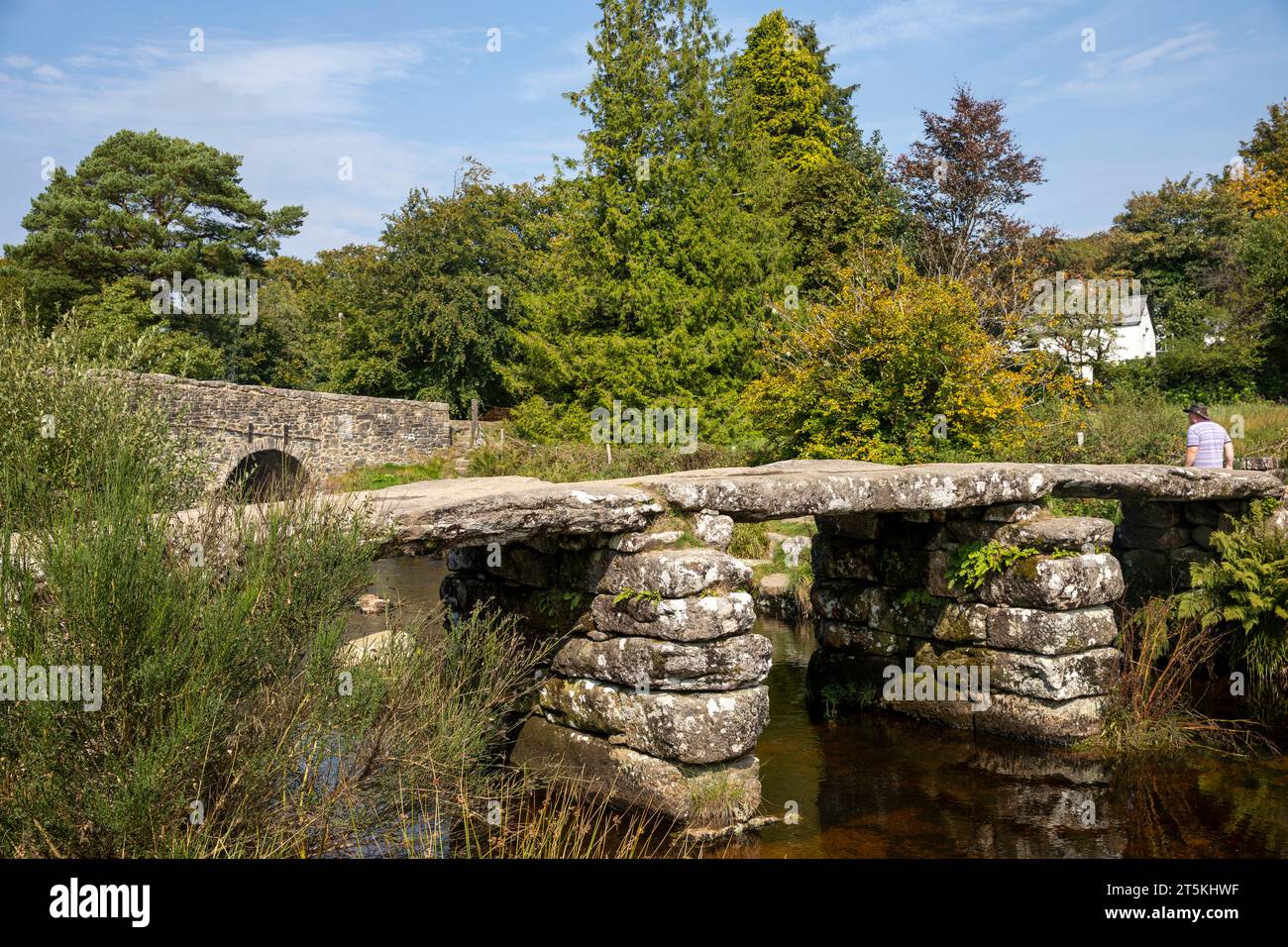 Clapper bridge in the hamlet of Postbridge,Dartmoor national park,Devon ...