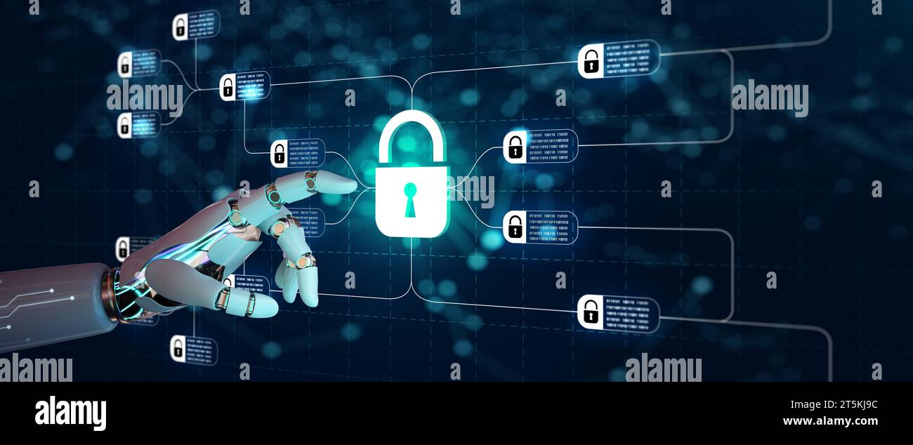 Ai robot hand on Technology and digital layer effect. Blockchain ...