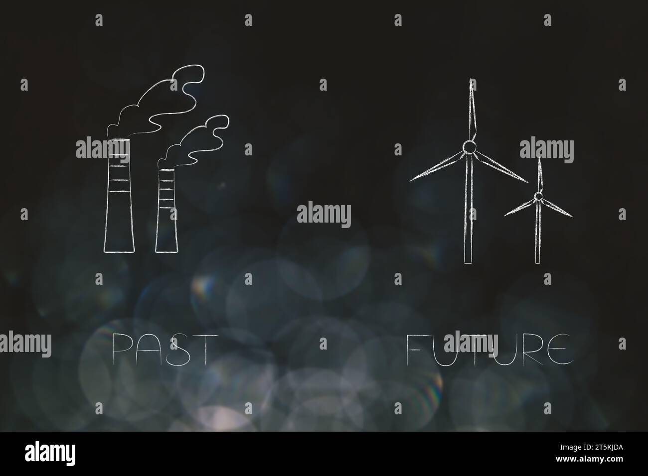 renewable energy conceptual illustration, polluting chimneys with ...