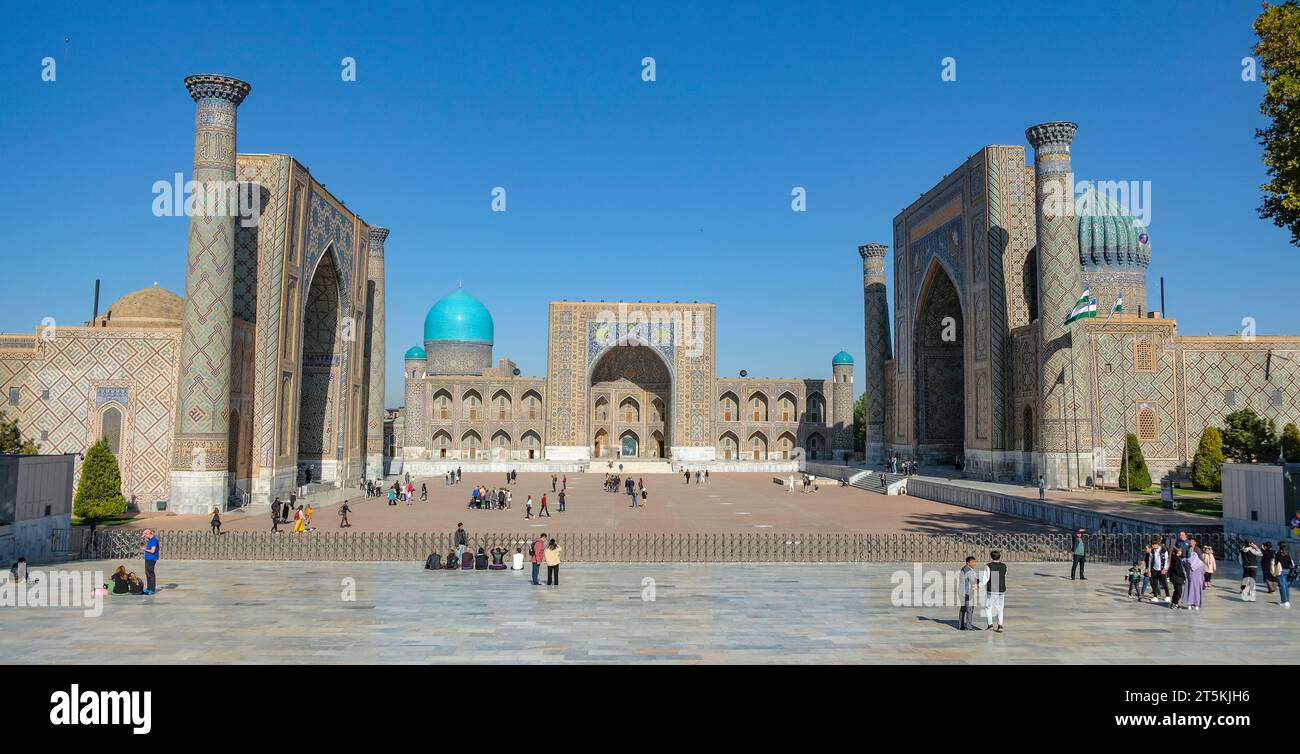 Samarkand, Uzbekistan - November 3, 2023: People visiting the Registan ...