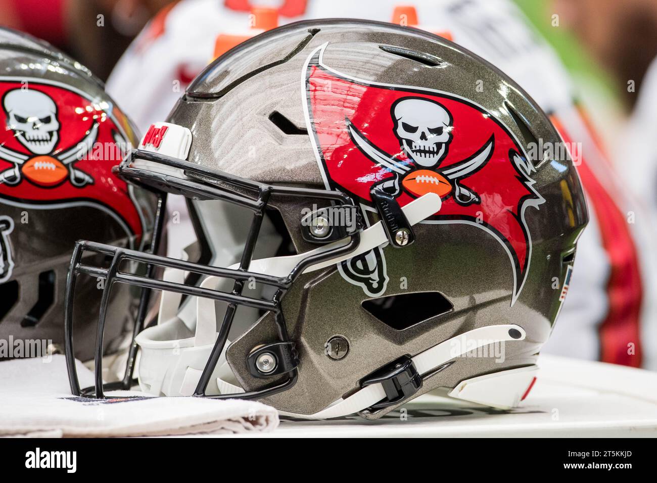 Houston, TX, USA. 5th Nov, 2023. A Tampa Bay Buccaneers helmet sits on ...