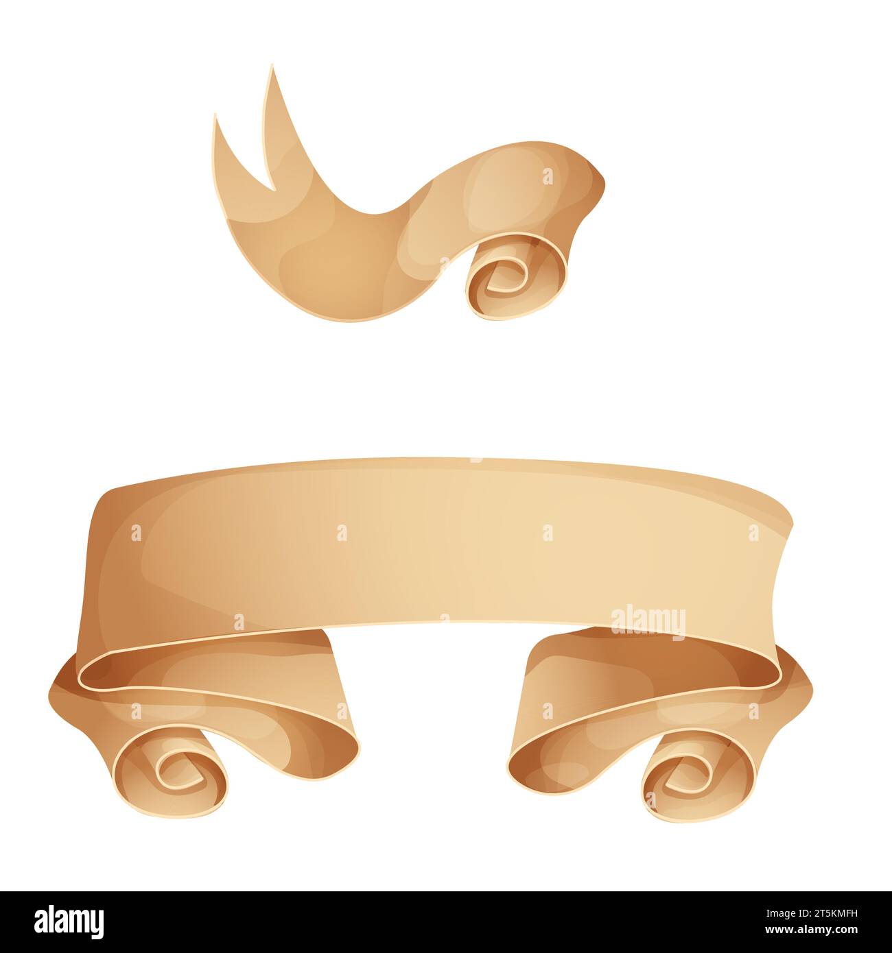 Set Parchment paper scroll ribbon, old vintage banner game ui element in cartoon style isolated ...