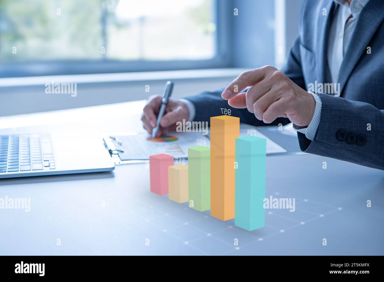 Colorful augmented reality bar graph floating above the desktop surface ... Colorful augmented reality bar graph floating above the desktop surface ...