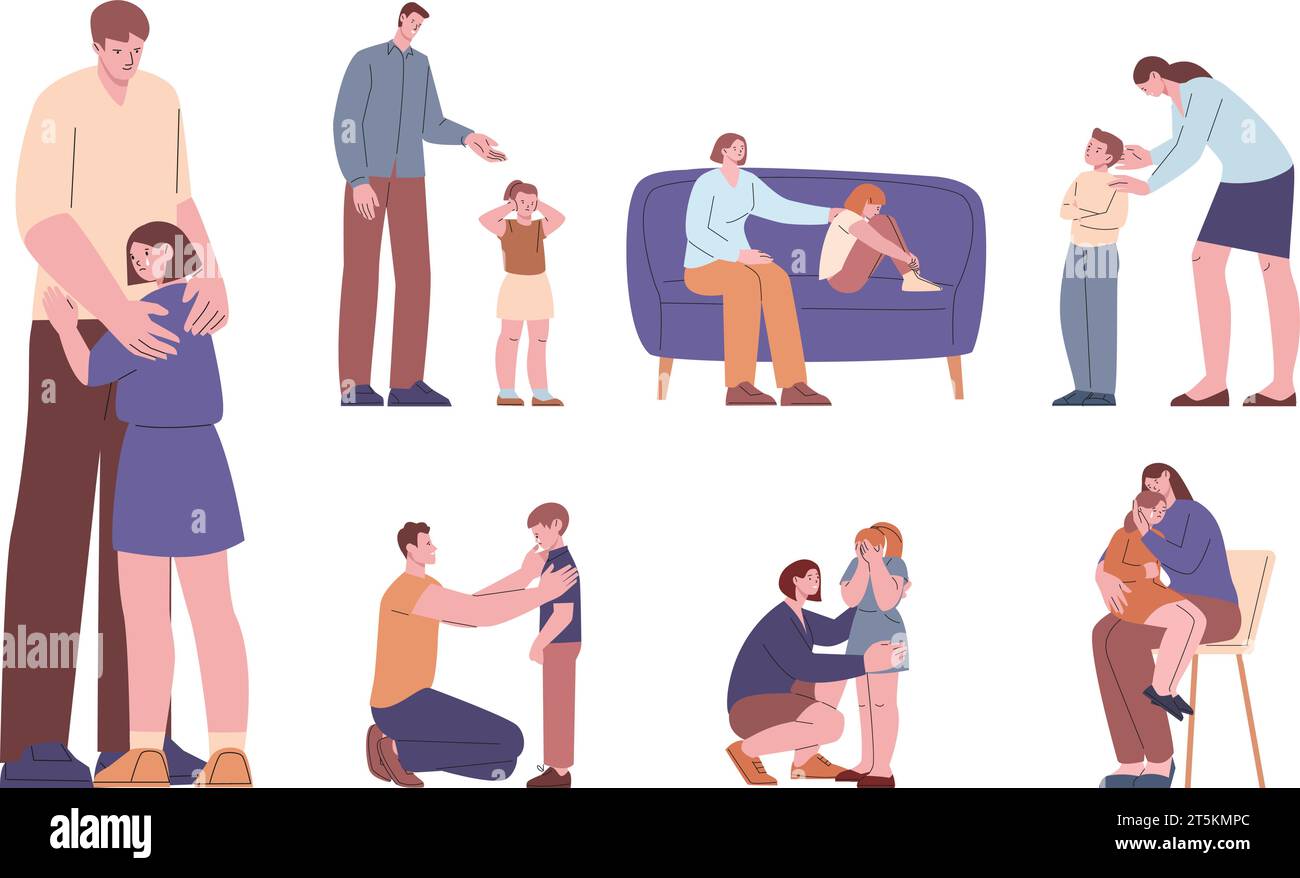 Parents children conflict. Family support and abusing, education ...