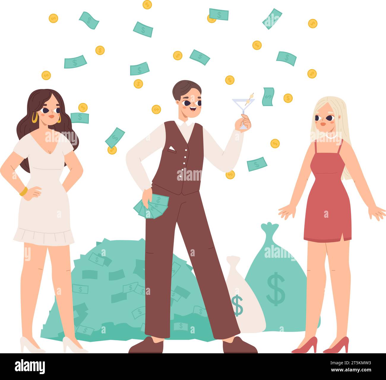 Rich boy with money and drink. Ladies flirting with playboy, young ...