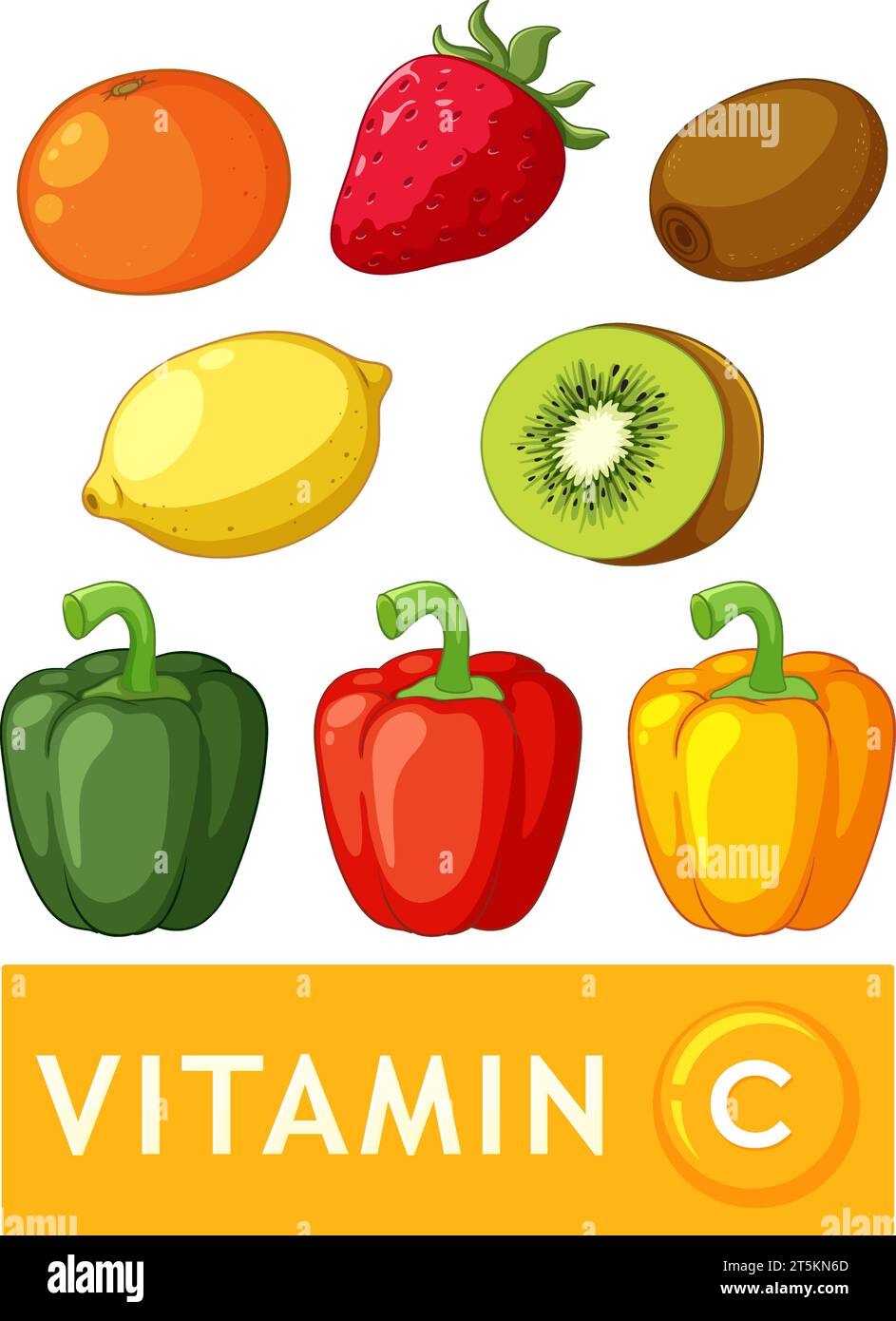 Illustration of vitamin C-rich foods in a vector cartoon style Stock ...