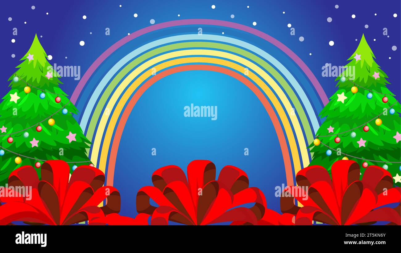 Colorful rainbow with festive bows and Christmas tree decoration Stock ...