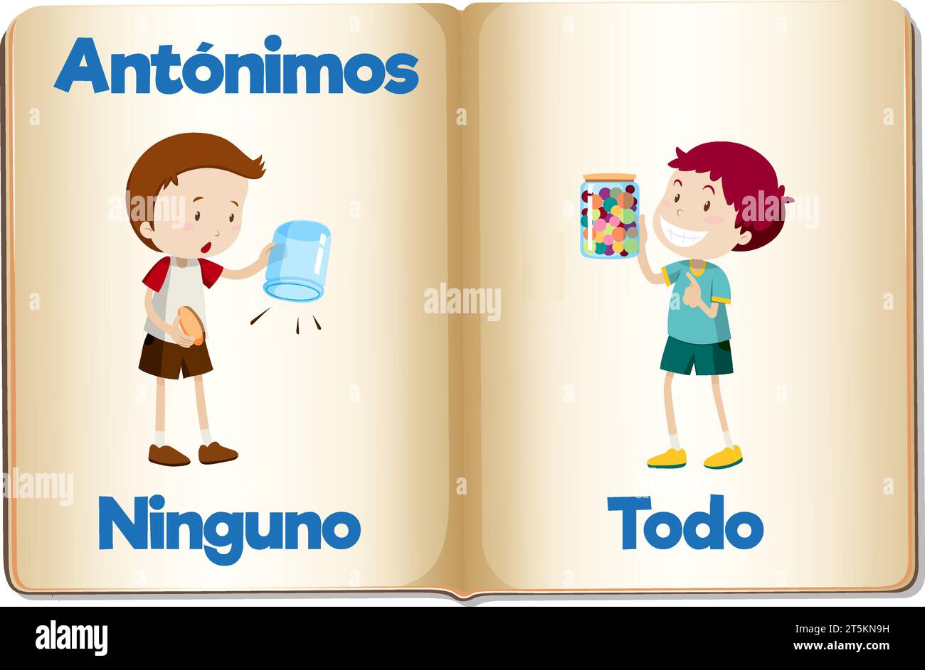 Illustrated word cards depicting the antonyms 'none' and 'all' in ...