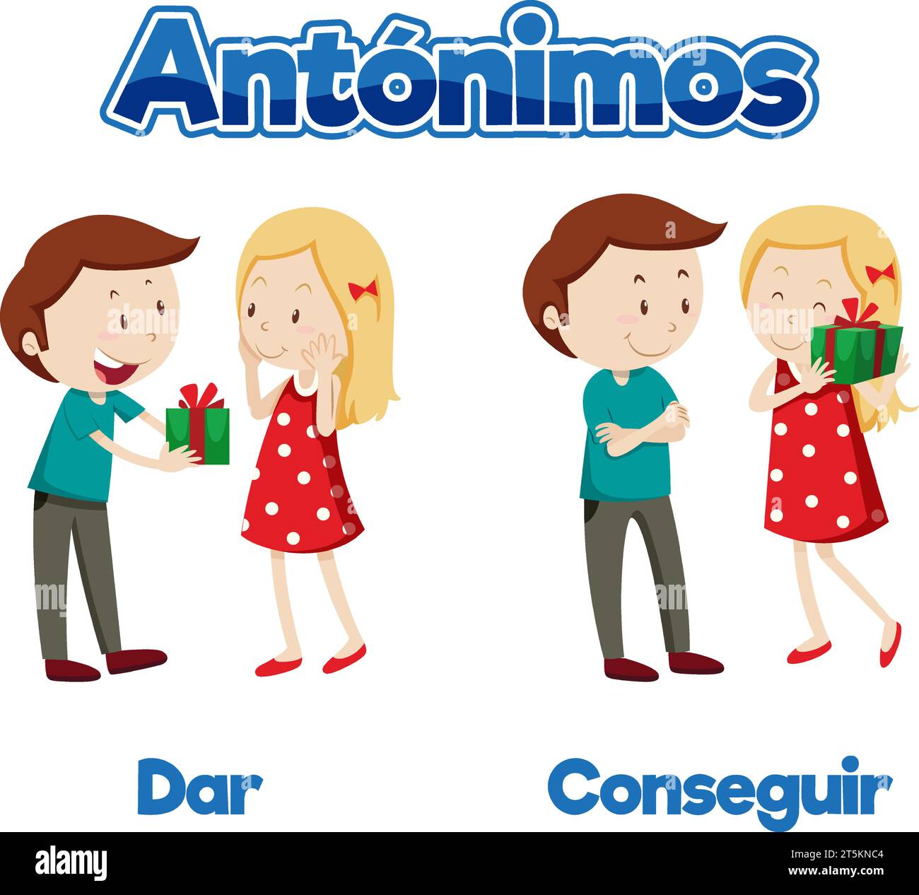 Illustrated card featuring antonyms in Spanish for education Stock ...
