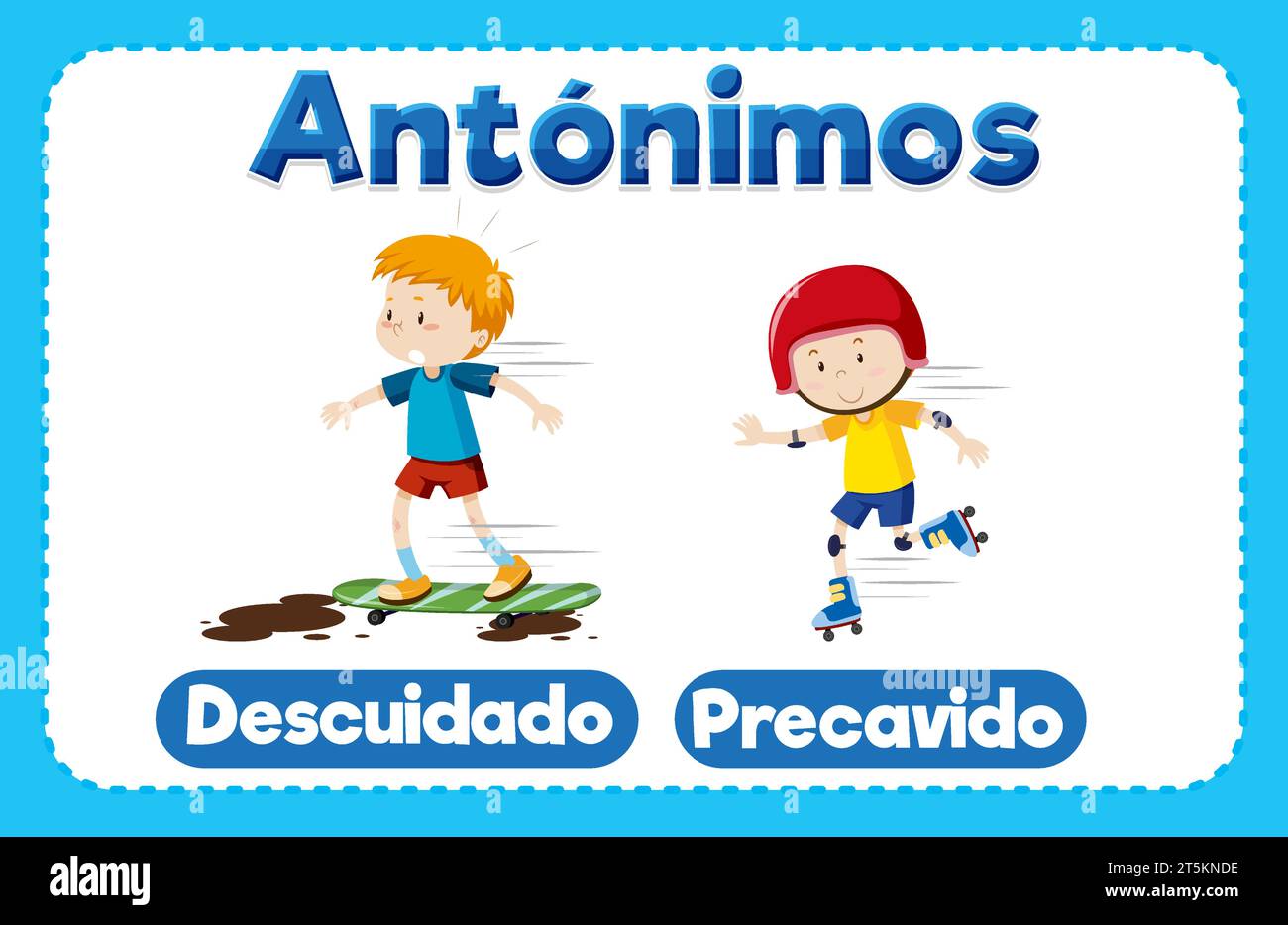 Illustrated word cards in Spanish for 'Descuidado' and 'Precavido ...