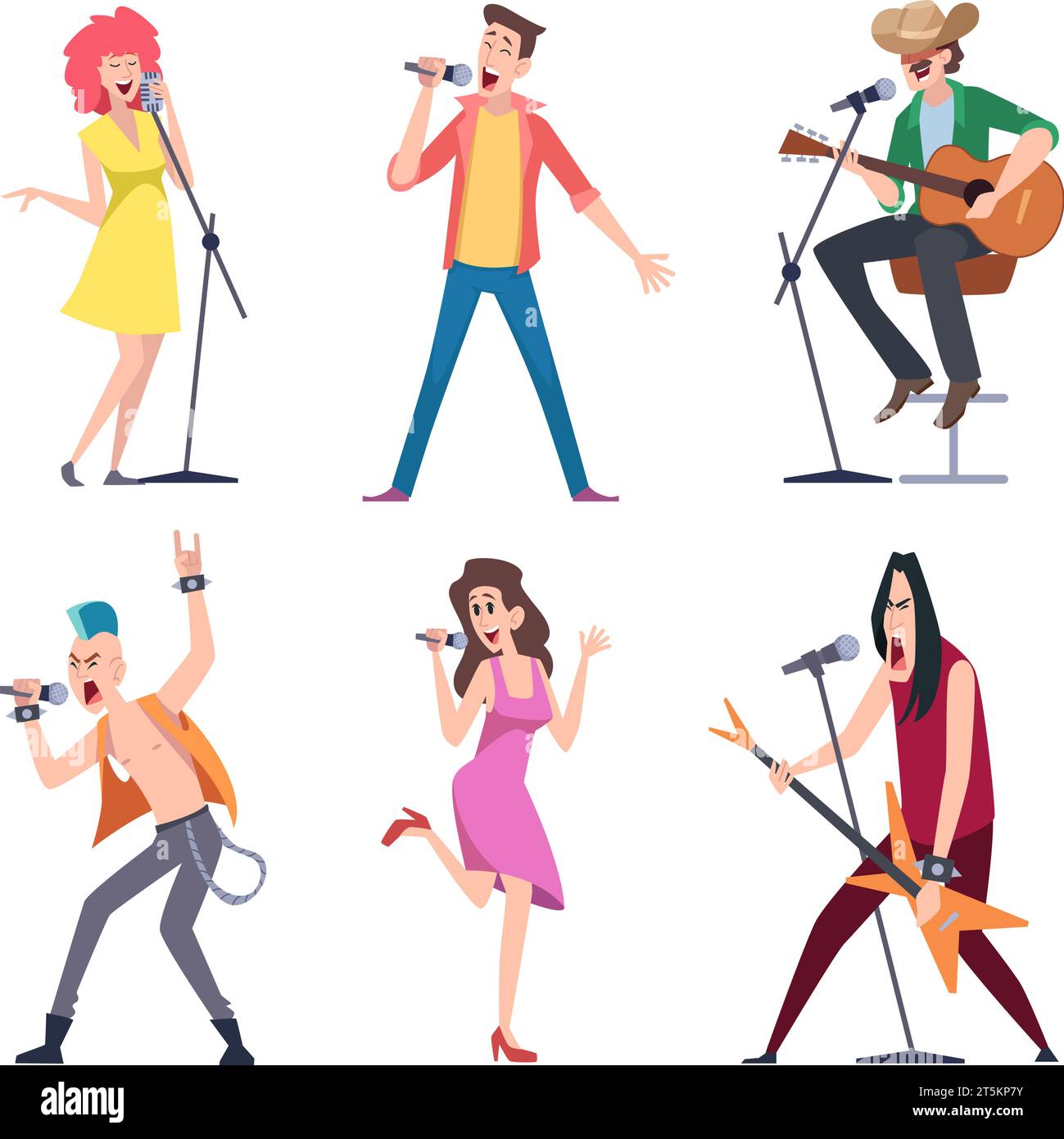 Singers. Active perform people musicians with microphone exact vector ...