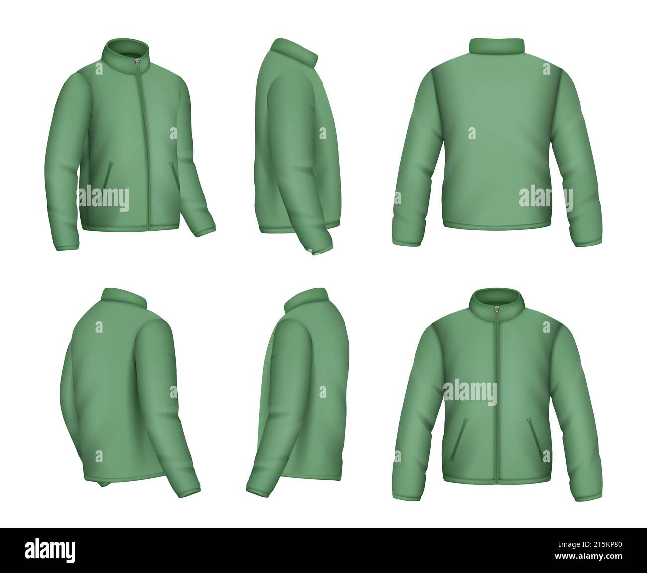 Jacket for men. Winter season wear decent vector realistic clothes jacket in different view ...