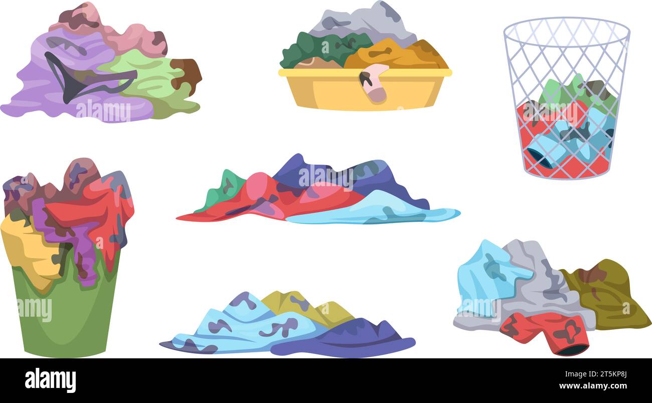 Dirty clothes. Laundry concept set with messy wardrobe clothes of man ...