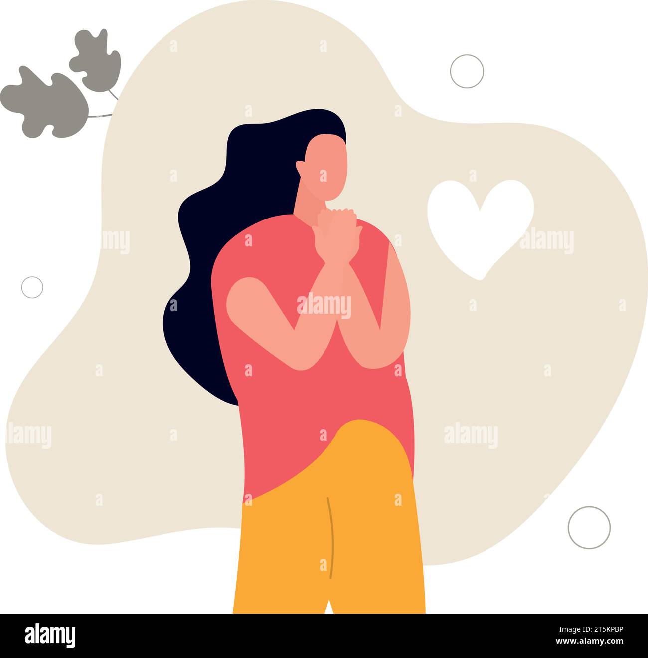 Sincerely grateful woman says thank you.flat vector illustration.love ...