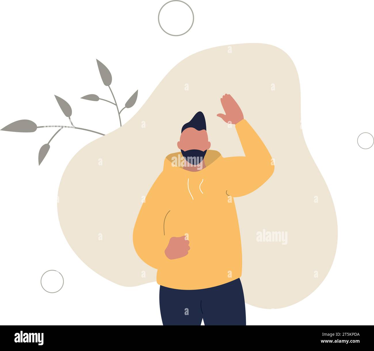 Goodbye or greeting gestures.character waving his hand.man with a beard ...